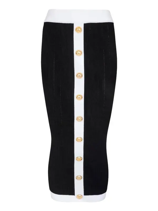 Balmain Buttoned Knit Midi Skirt - Black