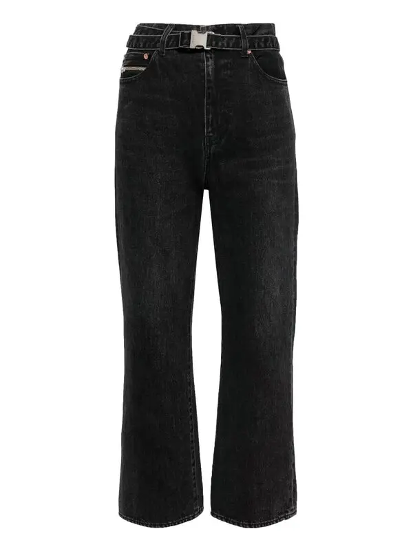 Sacai Belted Straight-leg Cropped Jeans - Black