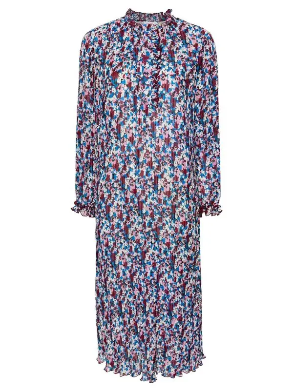 GANNI Georgette Pleated Midi Dress - Blue