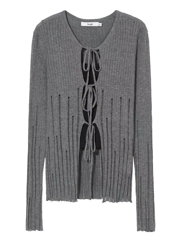 B+AB Distressed Ribbed-knit Cardigan - Grey