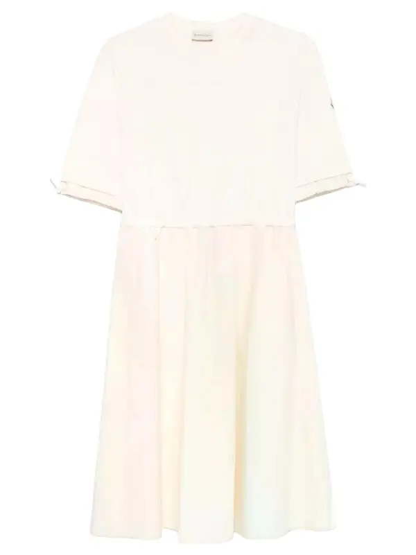 Moncler Cotton Midi Dress With Drawstring Cuffs - Neutrals