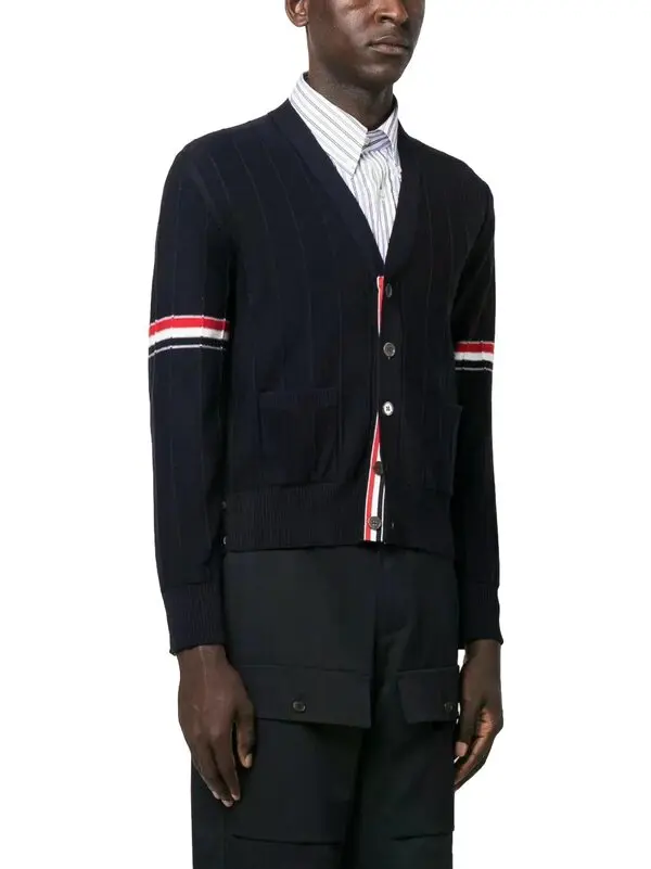 Thom Browne Rwb Stripe V-neck Cardigan - Blue
