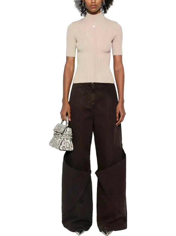 COURREGES Ribbed Mock Neck T-shirt - Neutrals