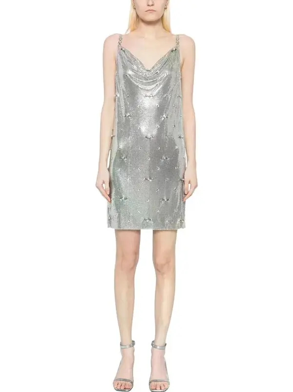 Versace Aluminum Metal Mesh Dress With Crystal Embellishments - Silver