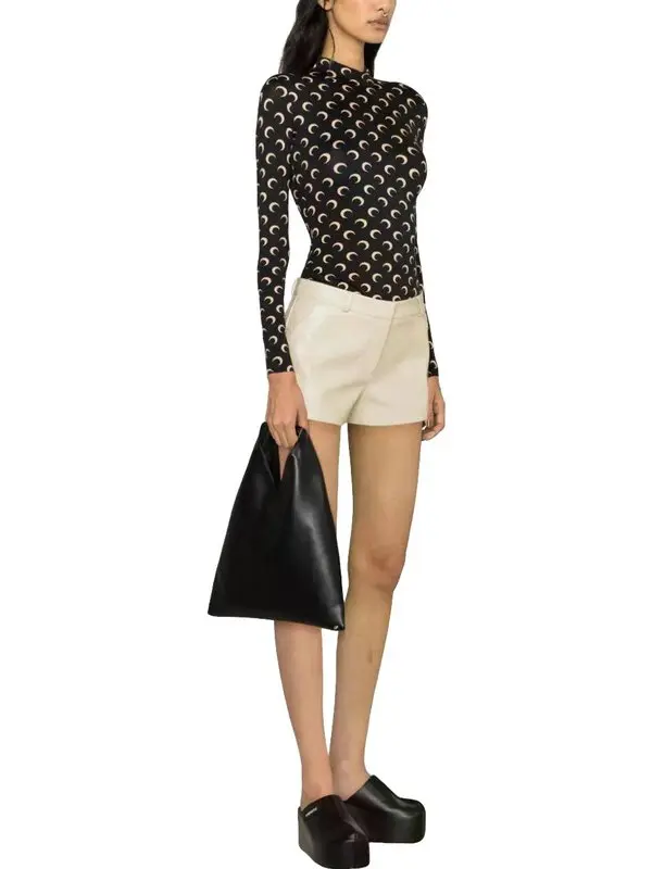 MARINE SERRE Crescent Moon Print Mock Neck Top - Black