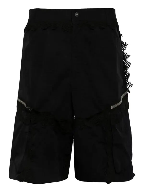 HELIOT EMIL Technical Fabric Cargo Shorts With Netting Overlay - Black