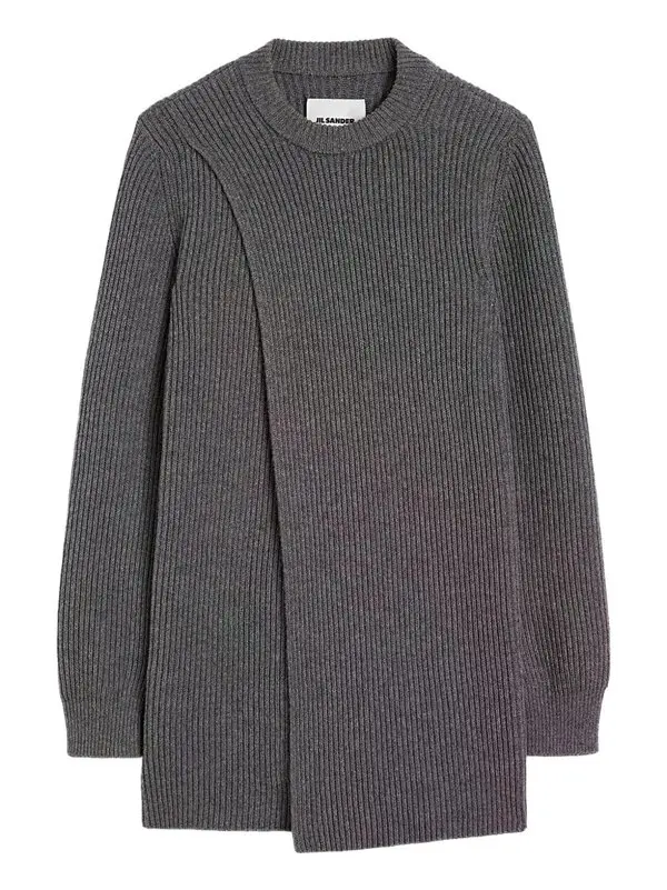 JIL SANDER Ribbed Knit Mini Dress With Overlapping Panel - Grey