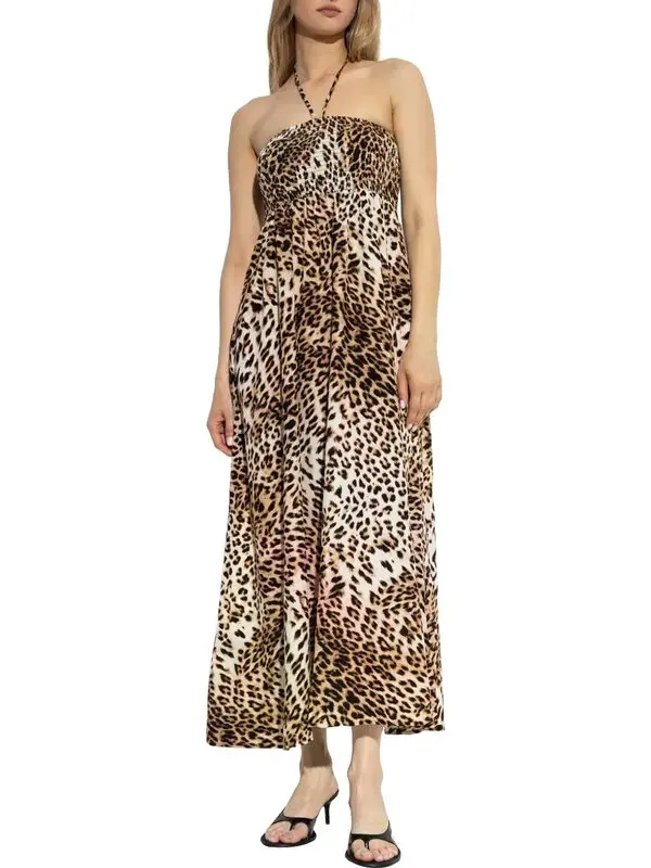 GESTUZ Leopard Print Halterneck Maxi Dress - Neutrals