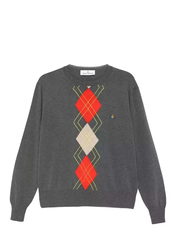 VIVIENNE WESTWOOD Argyle Pattern Round Neck Sweater - Grey