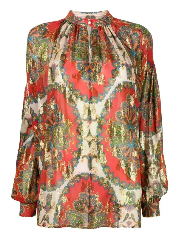Etro Paisley Print Silk Blouse With Metallic Threading - Red