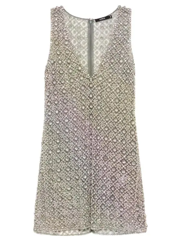Amen Embroidered Mini Dress - Silver