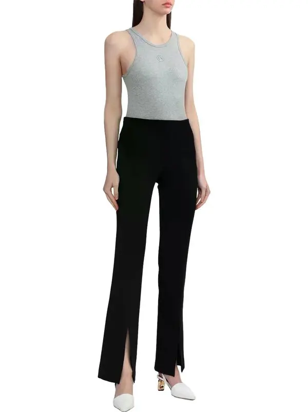 MARINE SERRE Crescent Moon Embroidered Ribbed Tank Top - Grey
