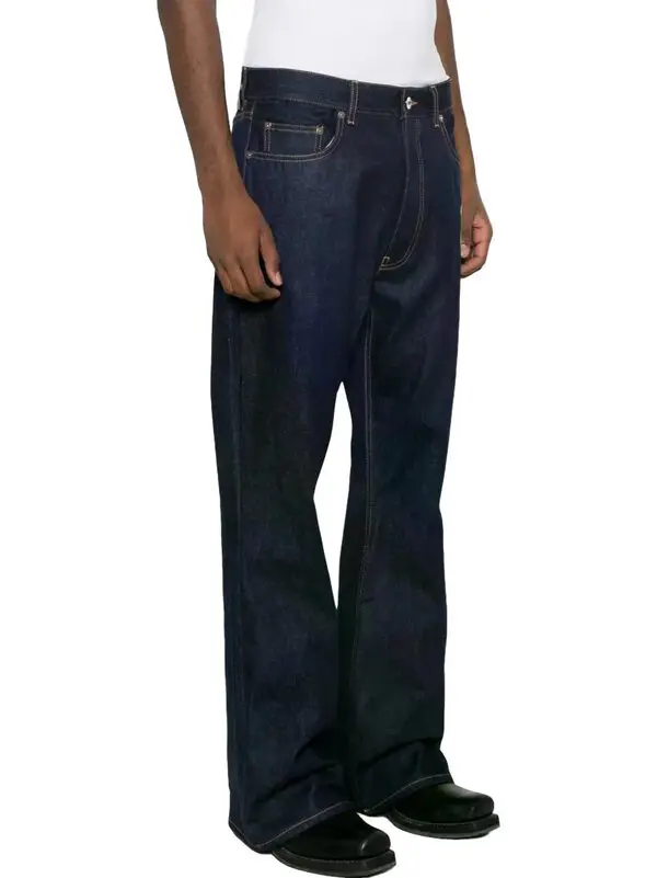 Off-White Flared Logo Embroidered Jeans - Blue