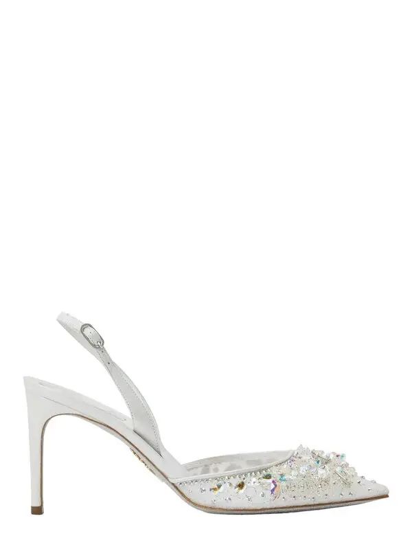 Rene Caovilla Embellished Leather Slingback Pumps - White