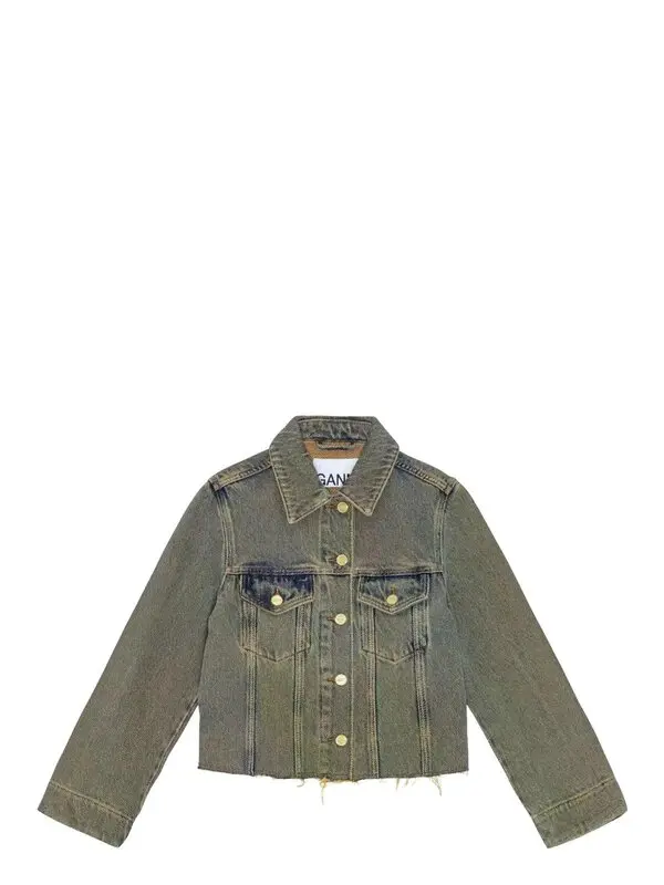 GANNI Raw-cut Hem Denim Jacket - Grey