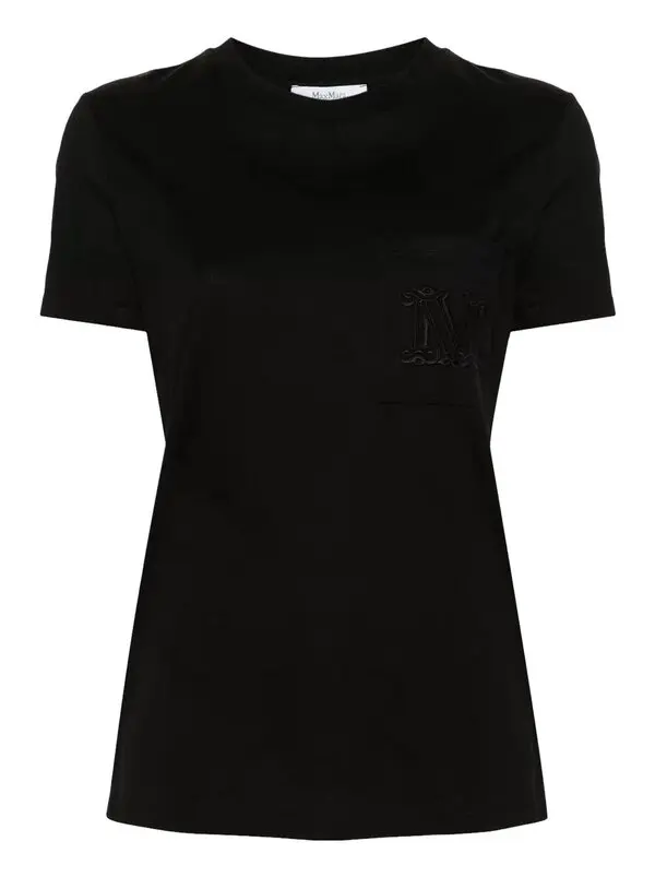 Max Mara Embroidered Logo Cotton T-shirt - Black