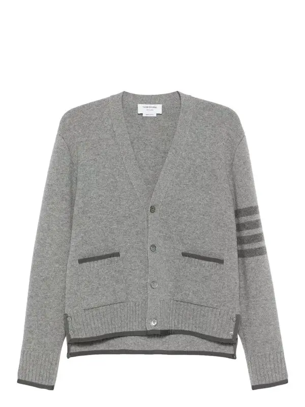 Thom Browne Milano Stitch Merino Wool 4-bar V-neck Cardigan - Grey