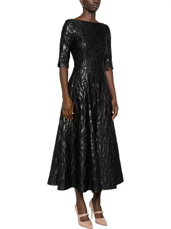 Talbot Runhof Floral Pattern Midi Dress - Black