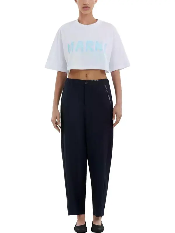 Marni Logo Embroidered Tapered Trousers - Blue