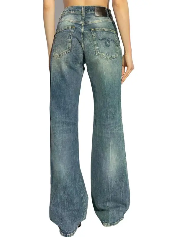 R13 Logo Patch Wide Leg Jeans - Blue