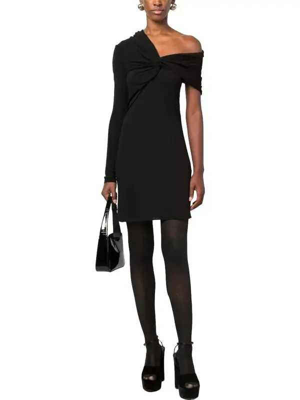 Saint Laurent Asymmetric Twist Detail Mini Dress - Black