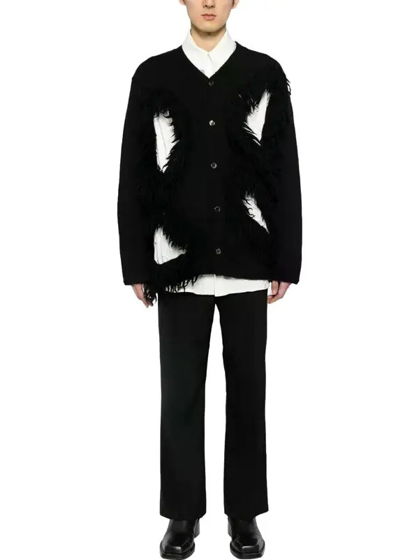 Comme Des Garçons Fringed Cut-out Wool Cardigan - Black