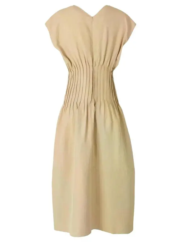 Fabiana Filippi Sand Beige V-neck Sleeveless Fitted Waist Dress - Neutrals