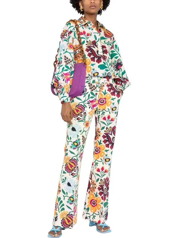 La DoubleJ Graphic Print Flared Trousers - Neutrals