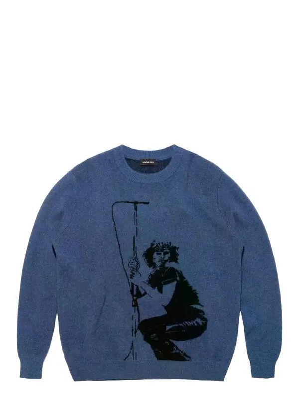 MAINLESS Crew Neck Graphic Knit Jumper - Blue