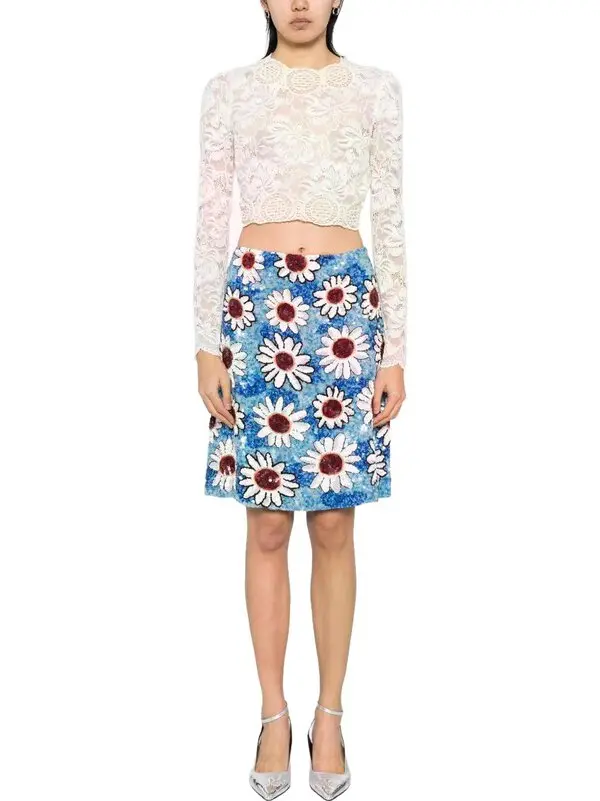 Ashish Sequin Floral Print Skirt - Blue
