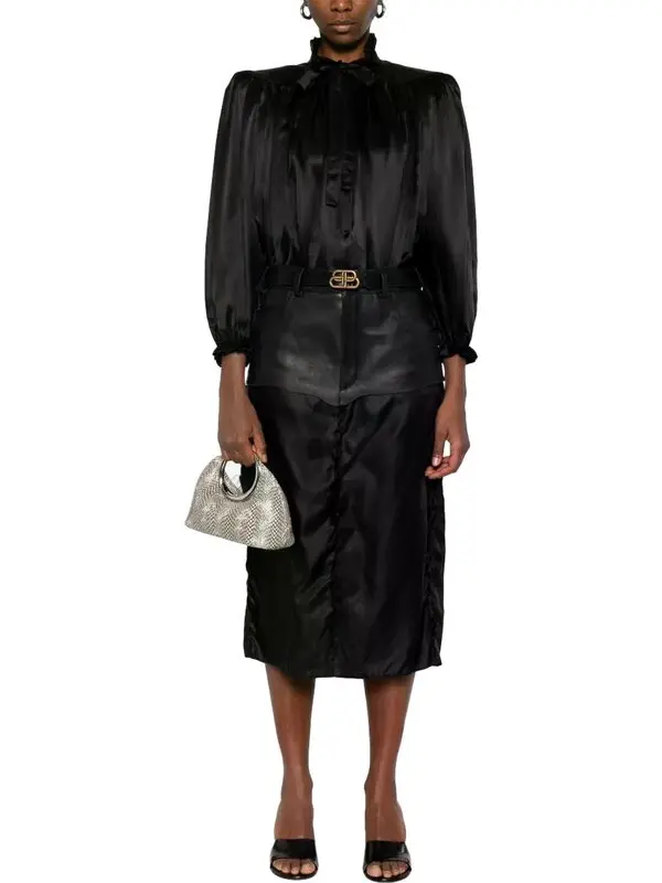 Balenciaga Leather Panel Midi Skirt - Black