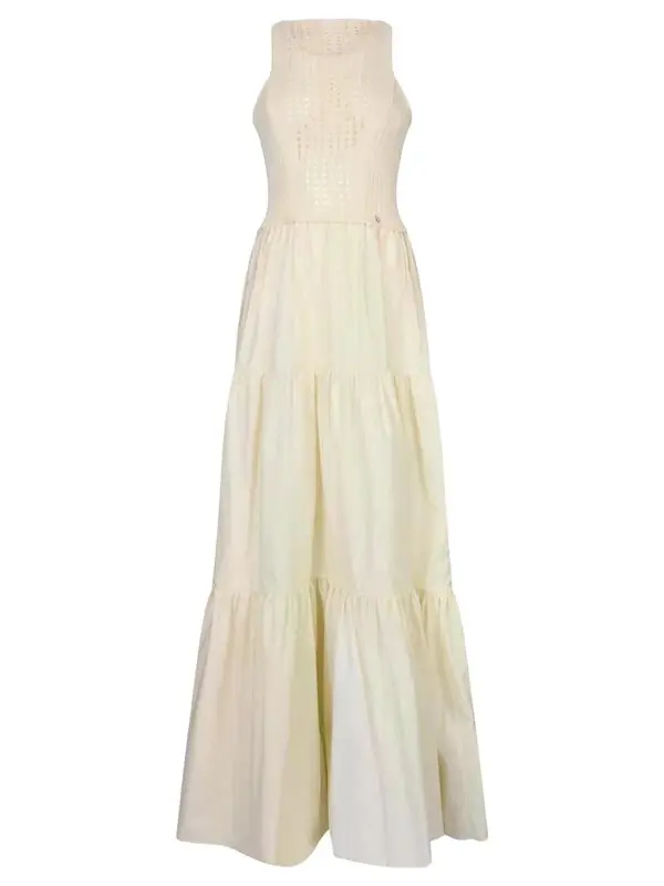 Liu Jo Cotton Maxi Dress With Crochet Knit Bodice - Neutrals