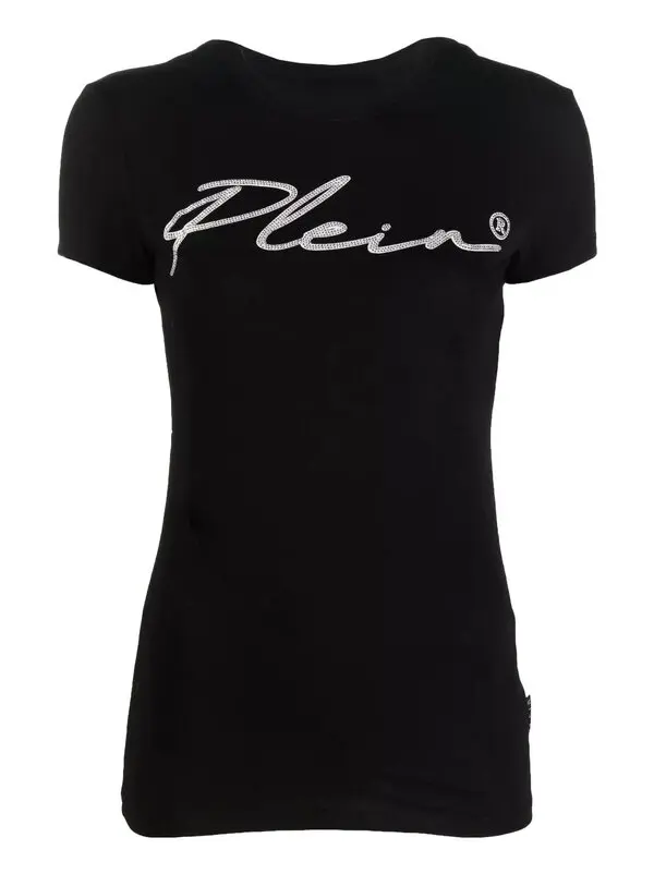 Philipp Plein Embellished Logo Cotton T-shirt - Black