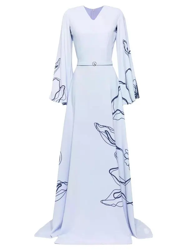 SAIID KOBEISY Floral Printed Long Sleeve Kaftan - Blue