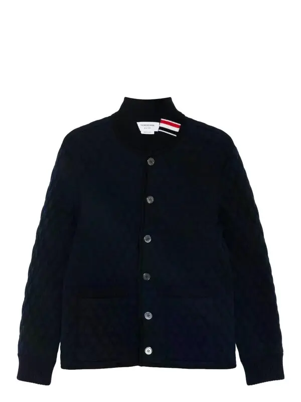 Thom Browne Navy Quilted Jacket With Tricolour Trim - Blue