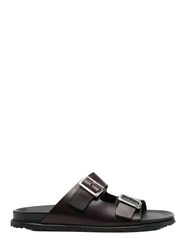 SCAROSSO Leather Buckle Sandals - Brown