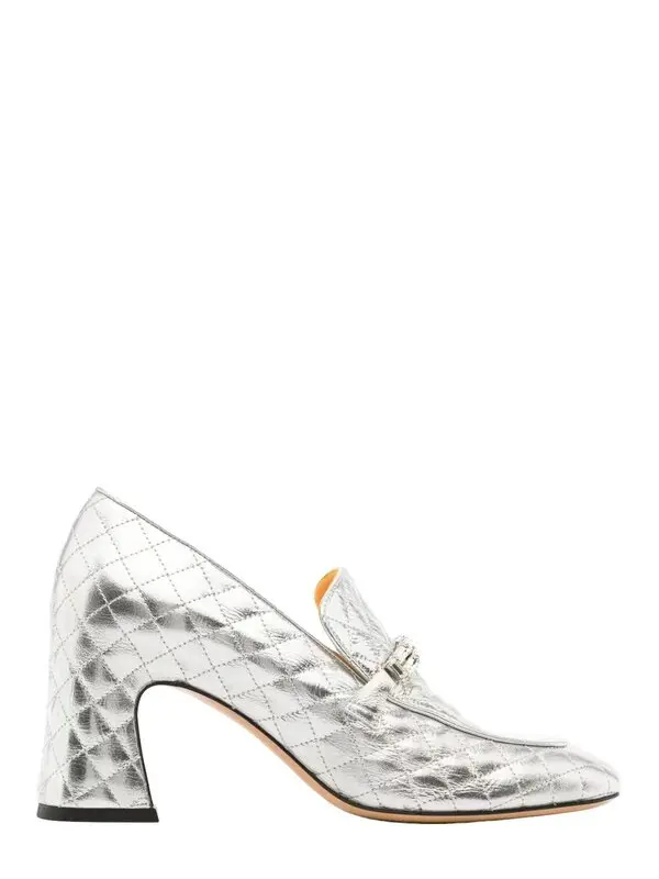 MADISON MAISON 70mm Quilted Leather Block Heel Pumps - Silver