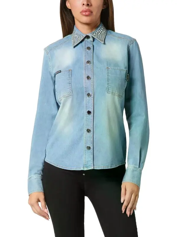 Philipp Plein Embellished Denim Shirt - Blue