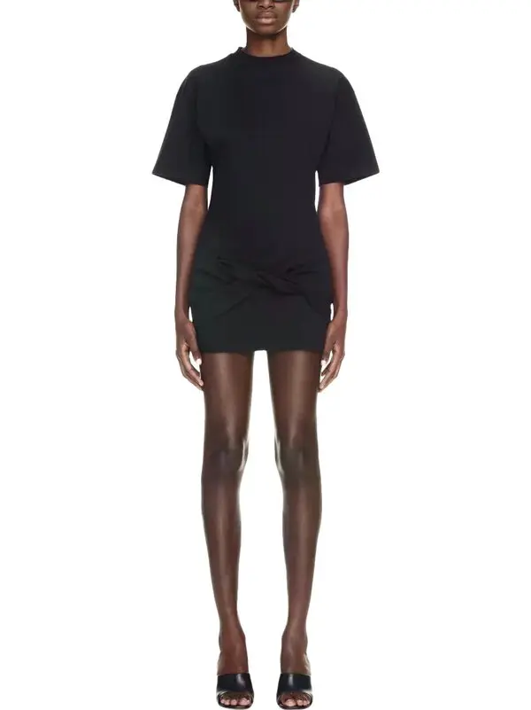 Off-White Cotton T-shirt Dress With Twist Detail - Black