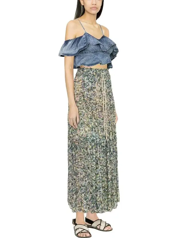 MARANT ETOILE Voloteo Cropped Ruffle Blouse - Blue
