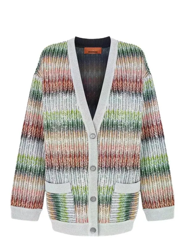 Missoni Striped Knit Cardigan With Patch Pockets - Green