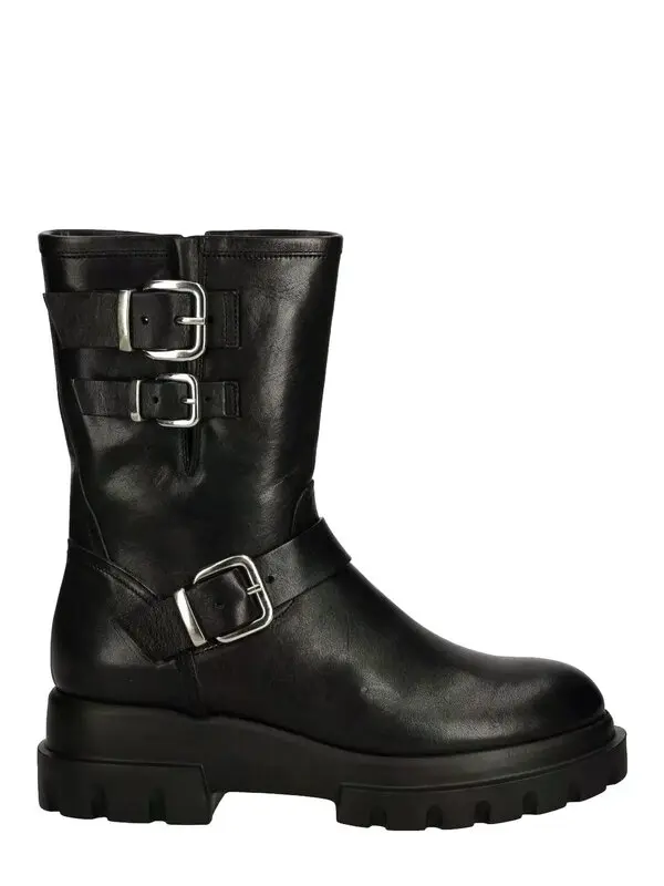 Agl Leather Buckled Boots - Black