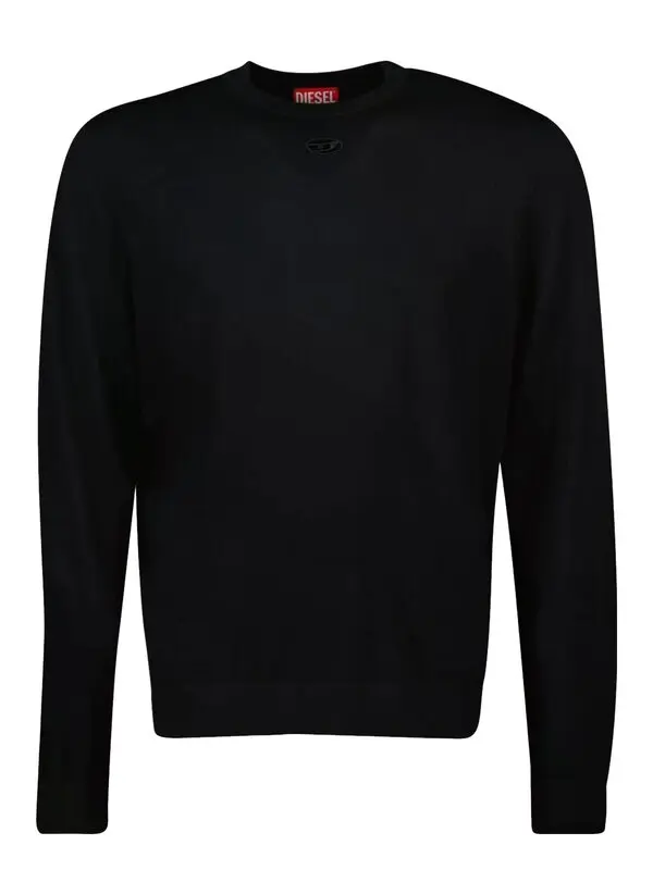 DIESEL® K-valiam Crew Neck Long Sleeve Sweatshirt With Cut-out Detailing And Logo Patch - Black