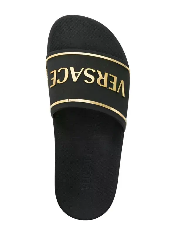 Versace Logo-embossed Slides - Black