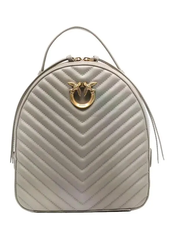 Pinko Love Birds Quilted Leather Backpack - Neutrals