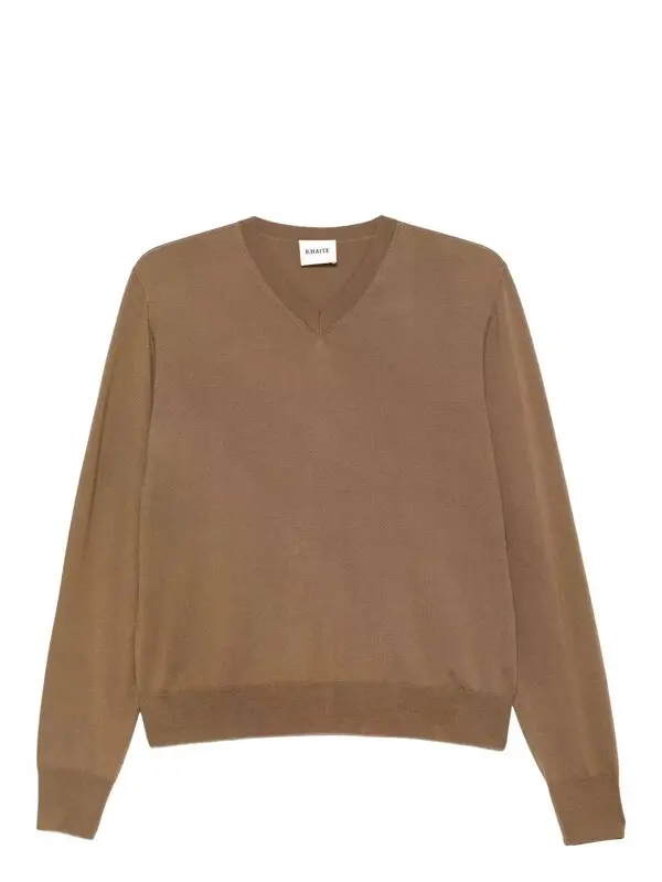 Khaite V-neck Fine Knit Sweater - Brown