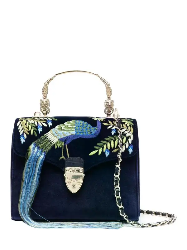 ASPINAL OF LONDON Midi Mayfair Top-handle Bag With Embroidered Motif - Blue