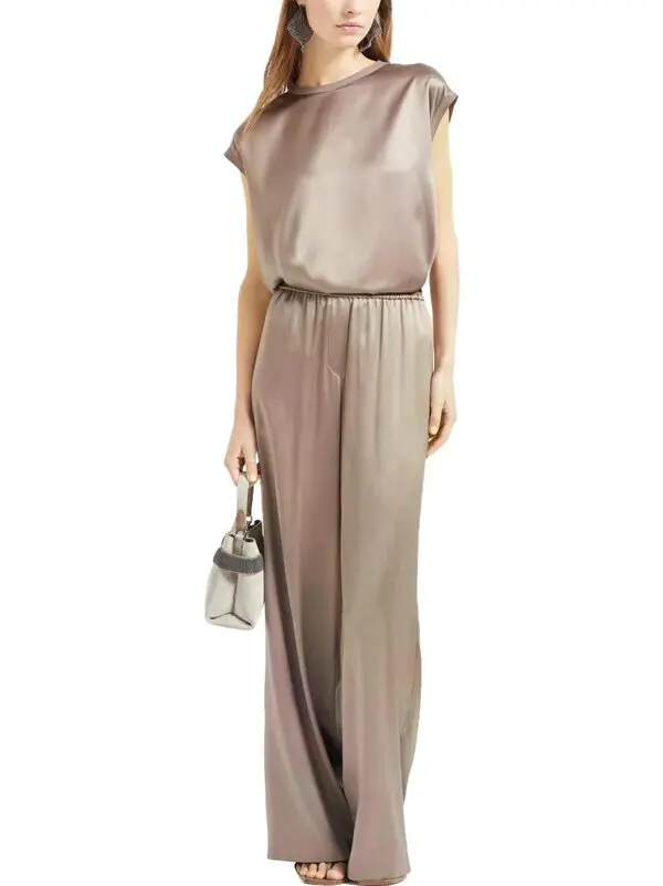 Brunello Cucinelli Monili-embellished Satin T-shirt - Neutrals