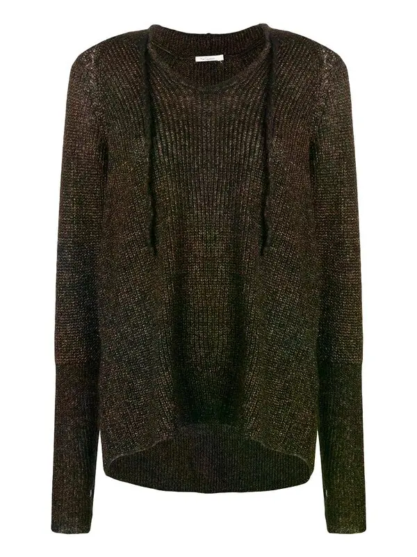 MES DEMOISELLES Bronze Metallic Knitted Hoodie - Brown