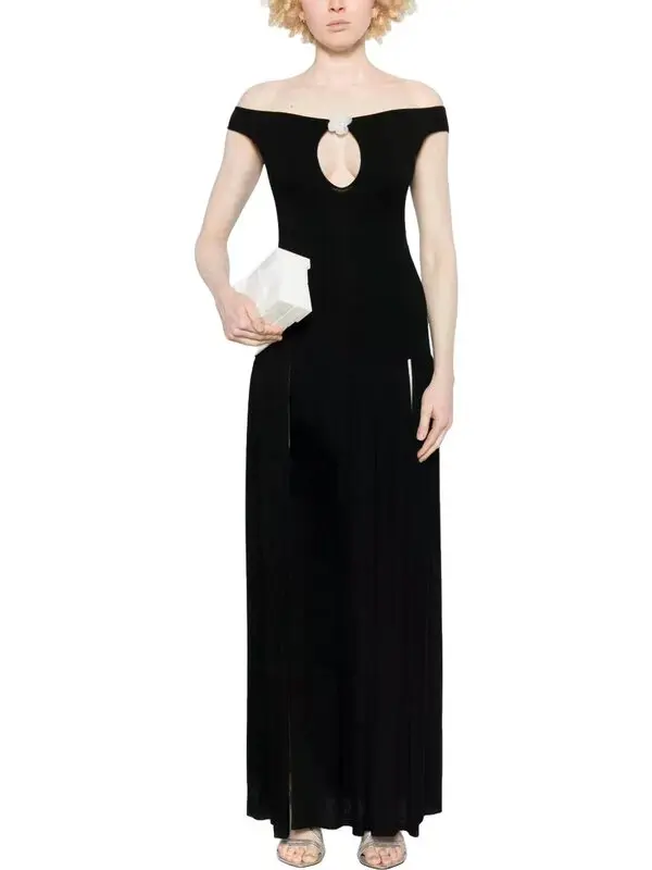 MANURI Maxi Dress With Floral Appliqué And Cut-out Detailing - Black